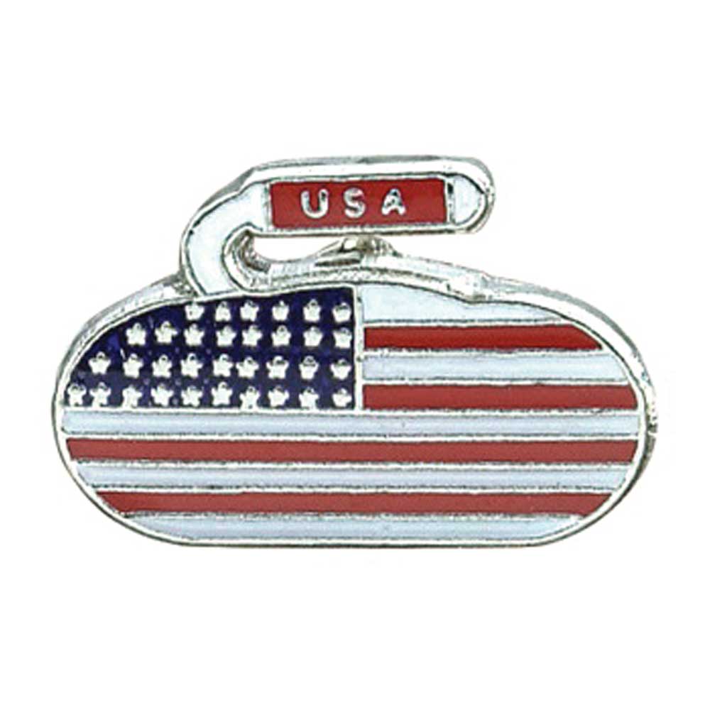 USA National Curling Rock Flag Pin